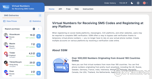 Отзыв о 5sim.net - сервис СМС активаций и аренды номеров | Пользуюсь ...